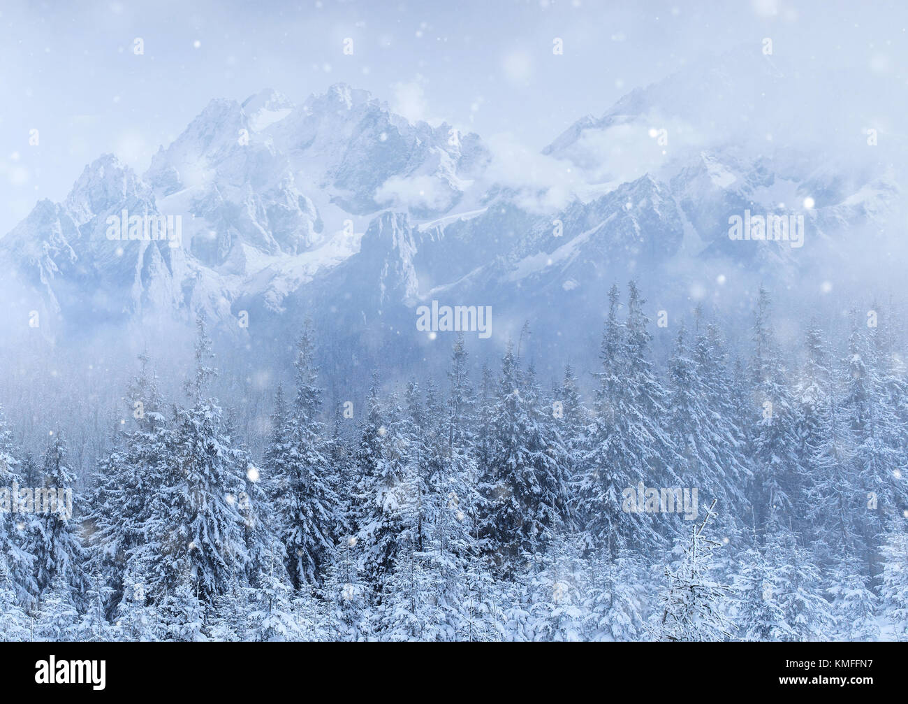 Mysterious winter landscape majestic mountains in winter. Magical ...
