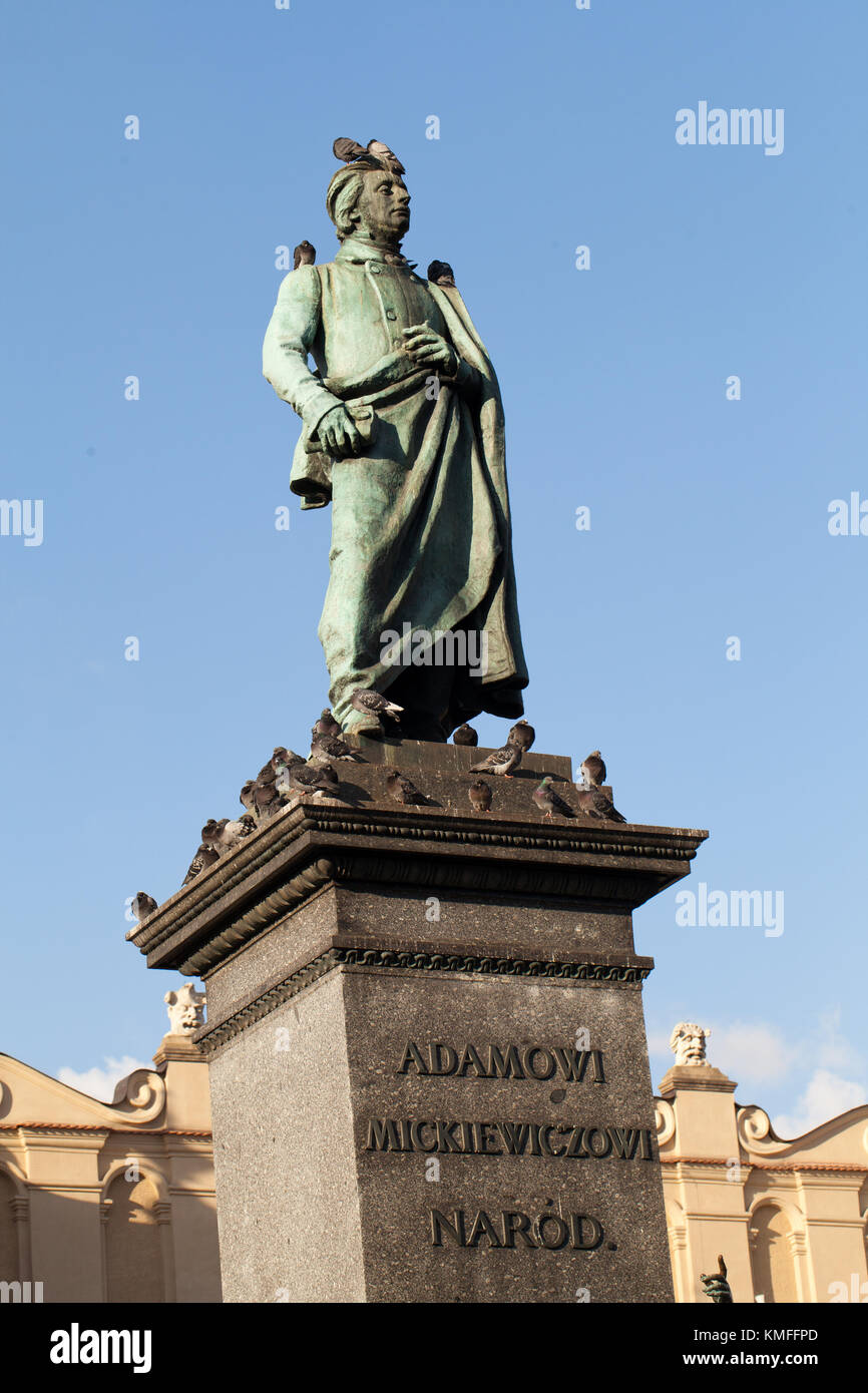 Krakow - the sculpture of Adam Mickiewicz on the main square in Krakow ...