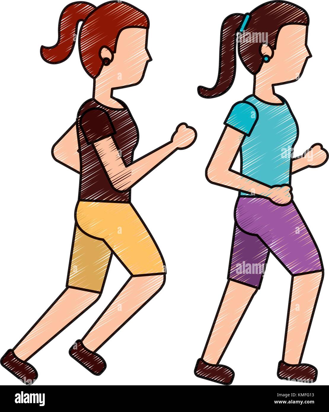 women friends together making sport running Stock Vector Image & Art ...