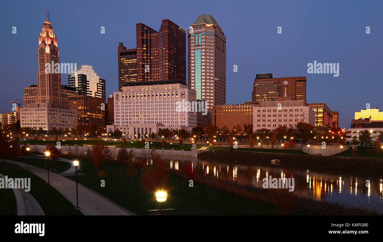 The Columbus, Ohio city center at dusk Stock Photo - Alamy