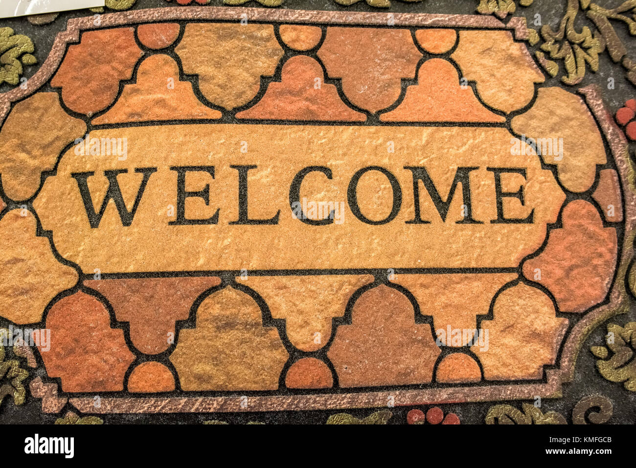 Brown welcome doormat close up Stock Photo - Alamy