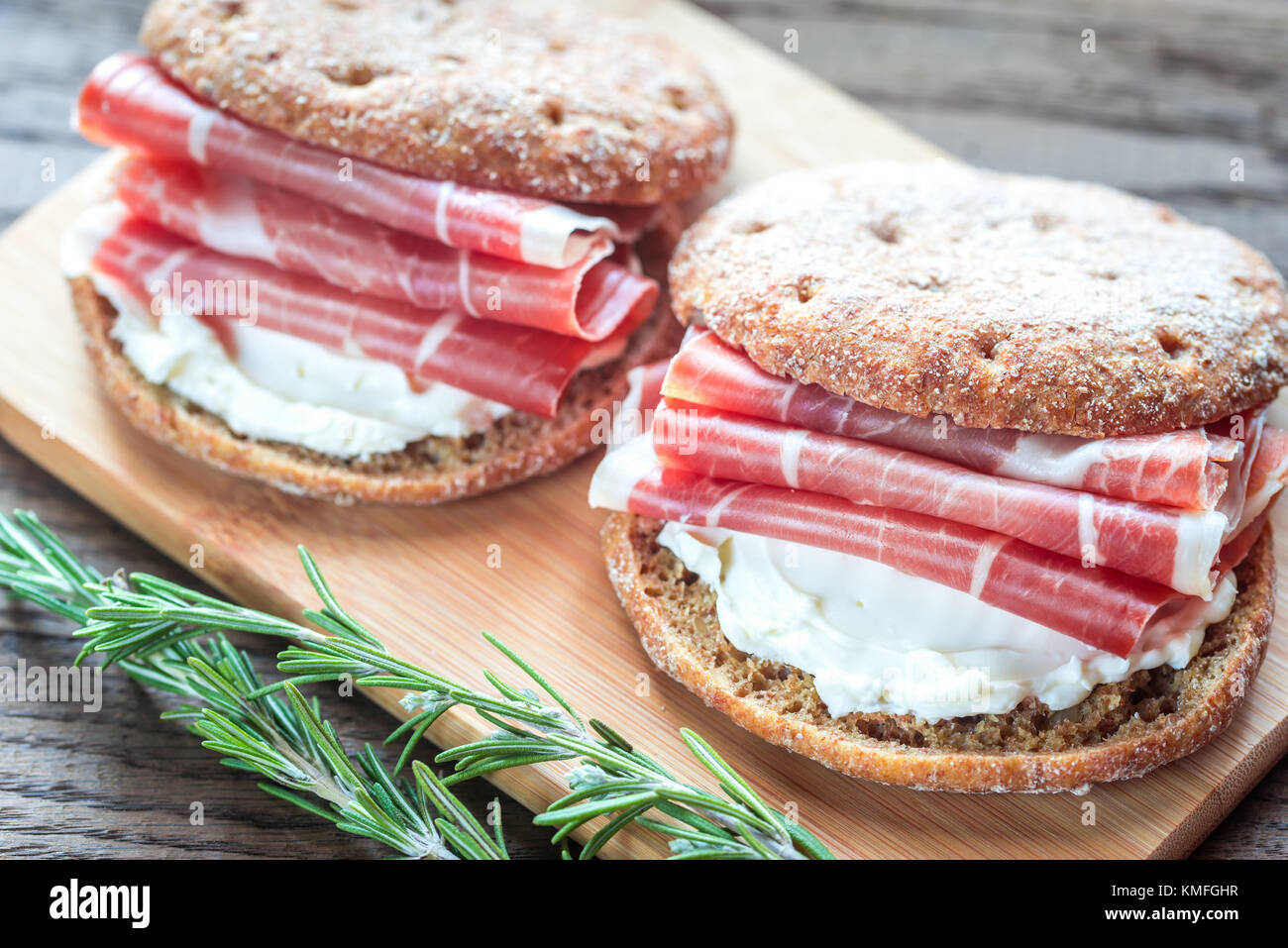 Slices of jamon and sandwich with cream cheese Stock Photo - Alamy