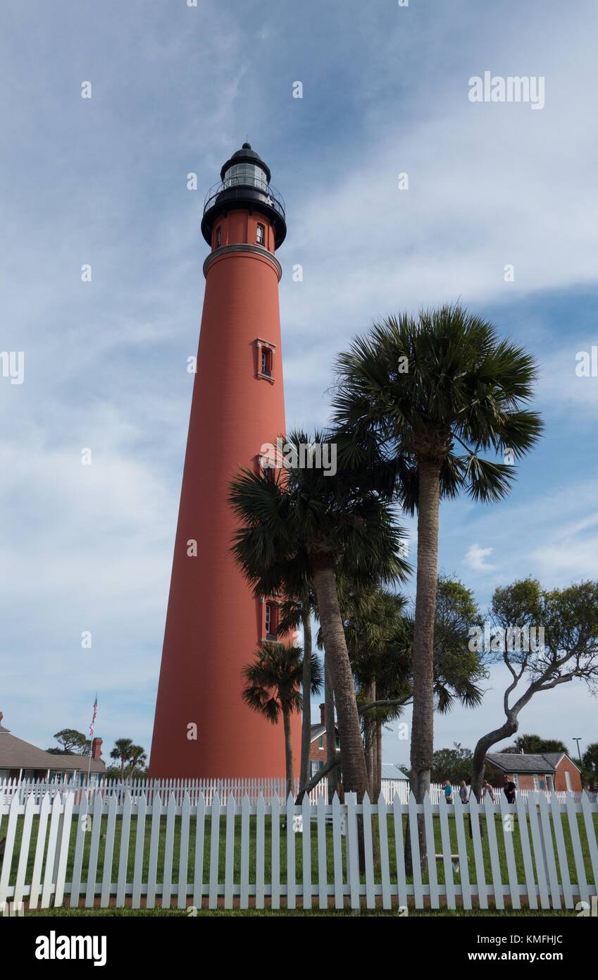 View from below of the Ponce Inlet Lighthouse in Ponce Inlet, Florida ...