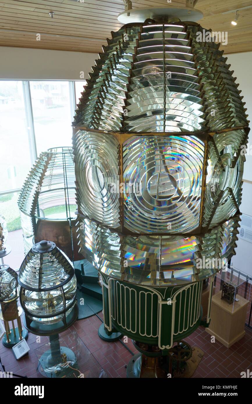 A display of lighthouse lights at the Ponce Inlet Lighthouse and Museum ...
