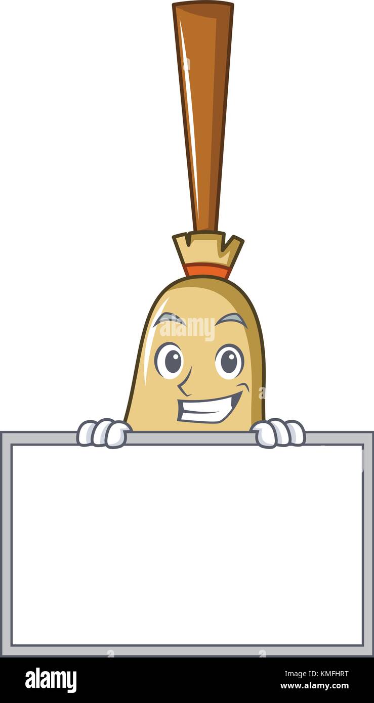 Grinning with board broom character cartoon style Stock Vector Image ...
