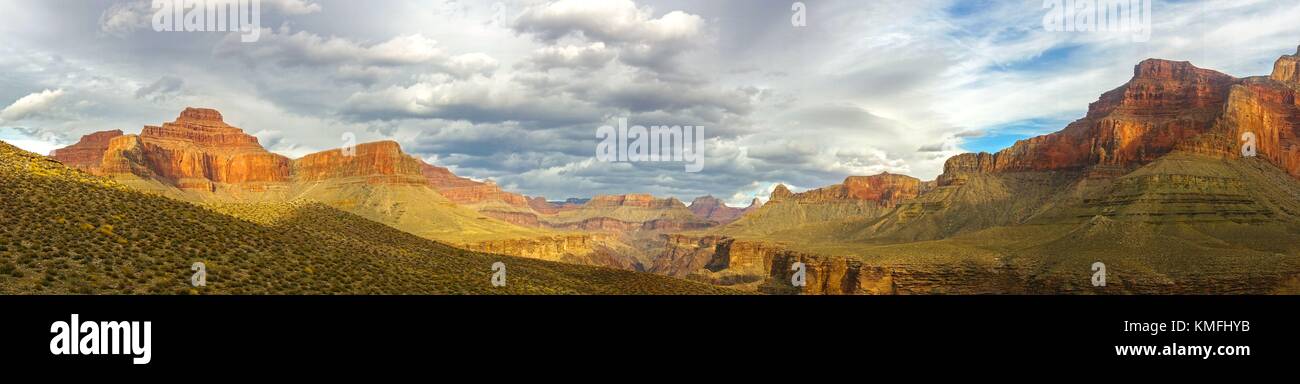 Wide Panoramic Landscape and Dramatic Cloudy Sky over Arizona Grand ...