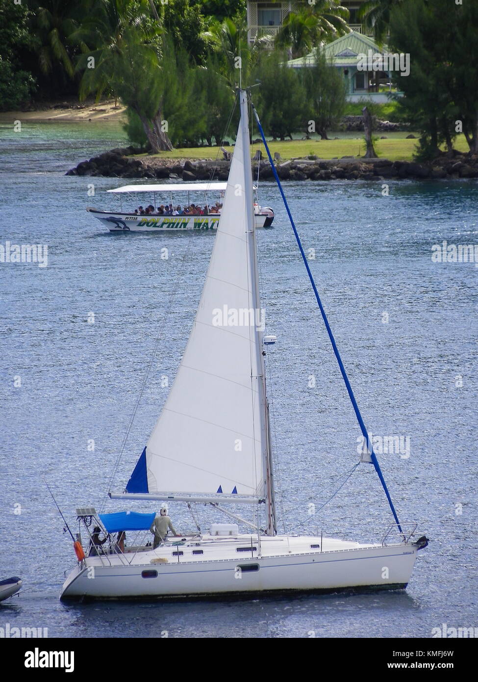 yacht sailing in / off Moorea, French Polynesia Stock Photo - Alamy