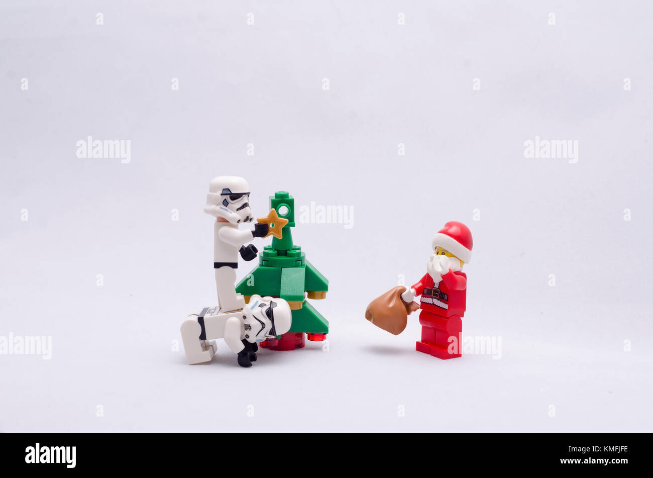 Malaysia, nov 25, 2017. santa claus watching storm troopers decorate ...
