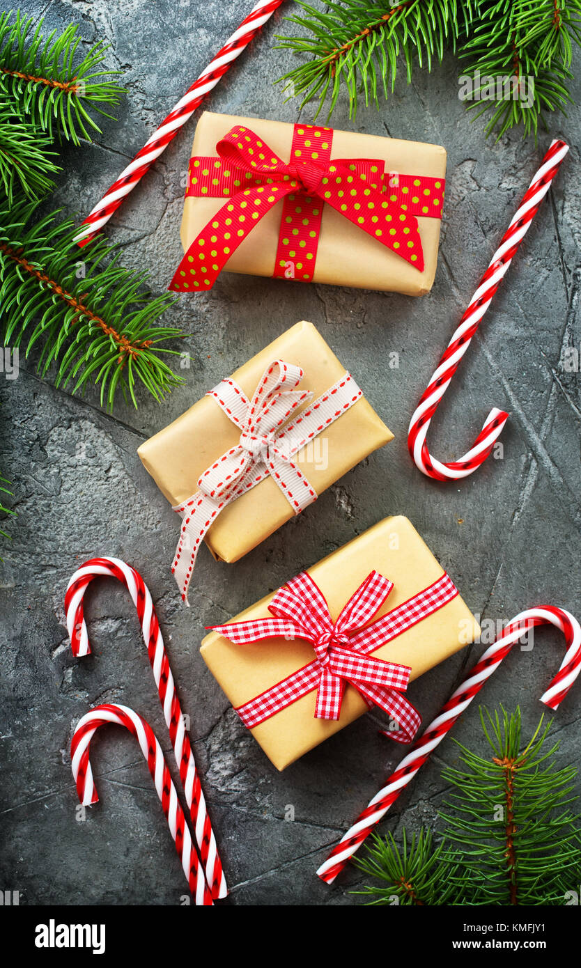 christmas decoration, box for present on a table Stock Photo - Alamy
