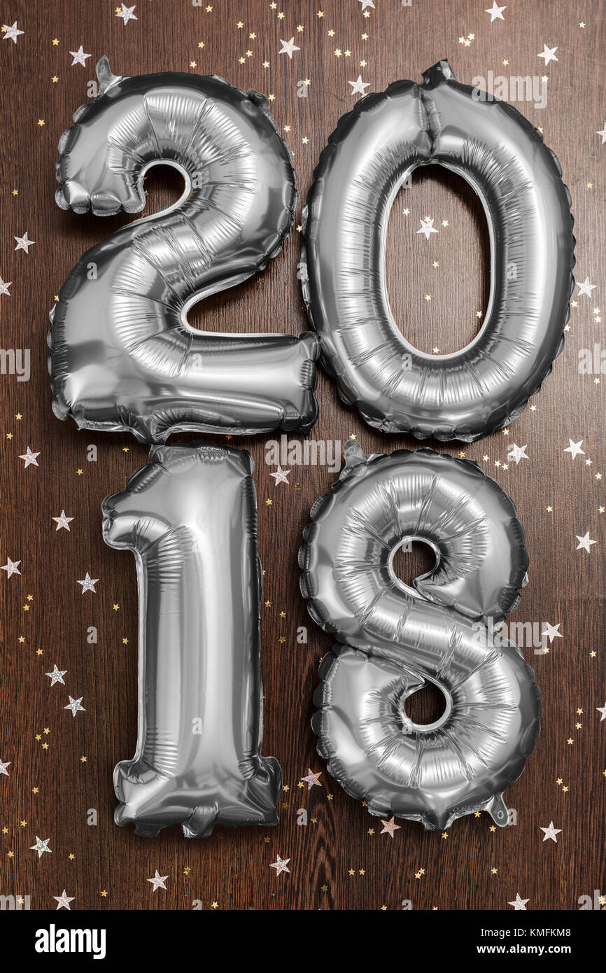 Bright silver balloons figures 2018, New Year Balloons with glitter ...