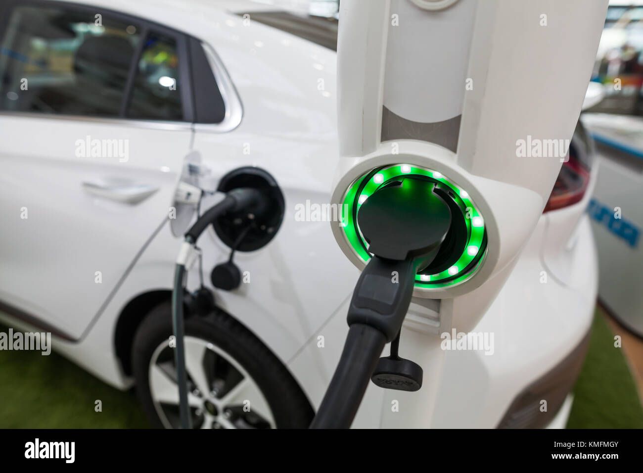 Close up image of the power socket of an electric car, charging Stock ...