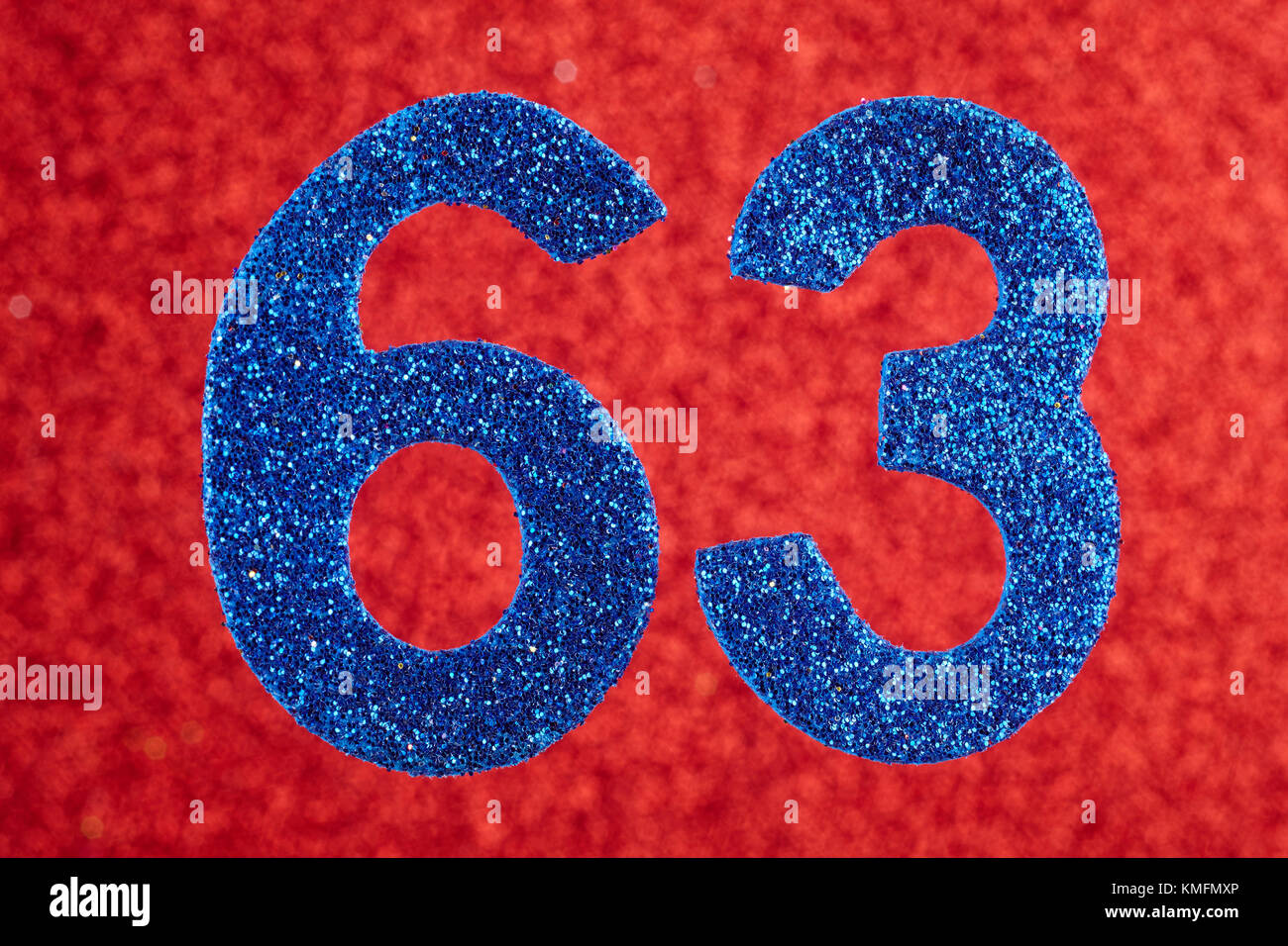 Number sixty-three blue color over a red background. Anniversary ...