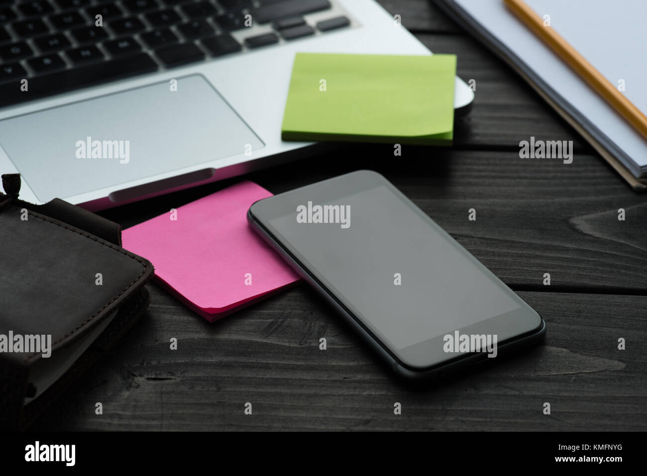 smartphone, sticky notes and laptop Stock Photo - Alamy