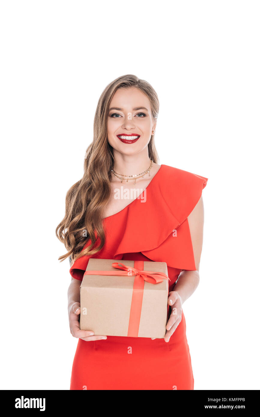 elegant woman with gift box Stock Photo - Alamy
