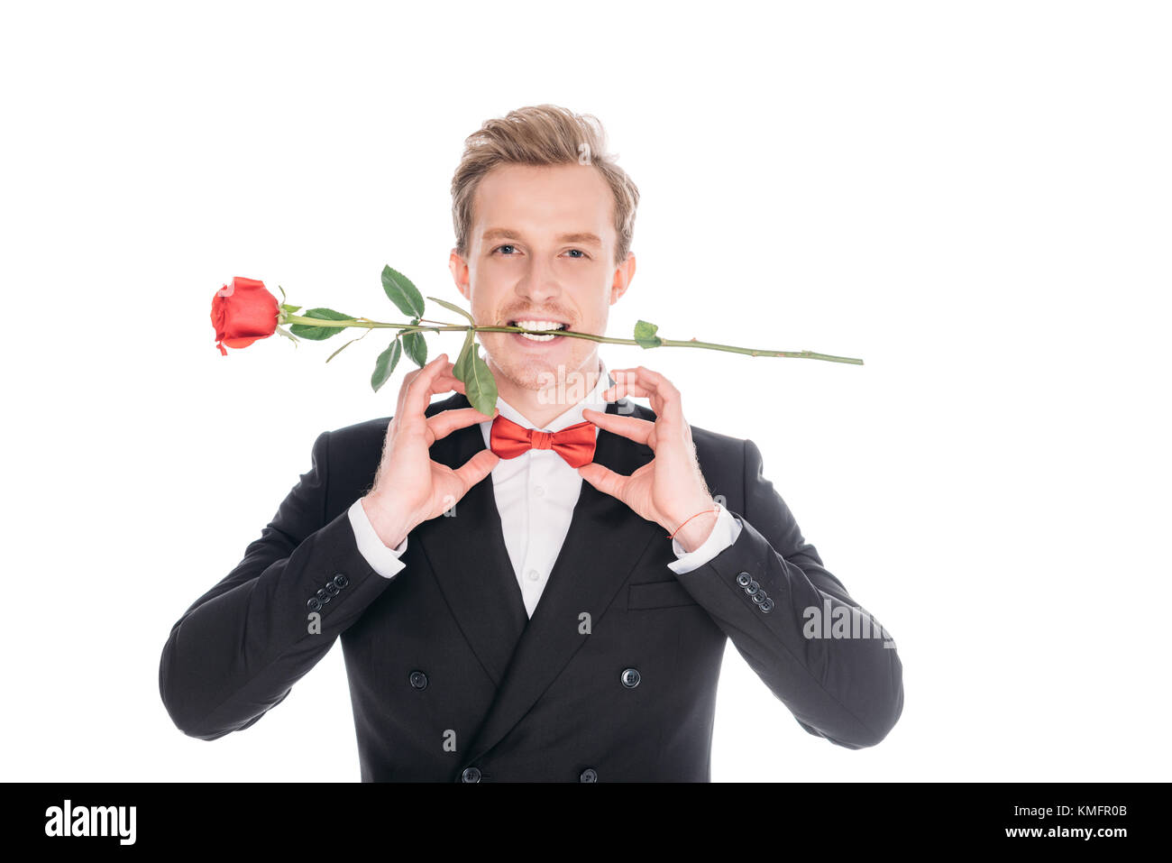 man in suit with rose flower Stock Photo - Alamy