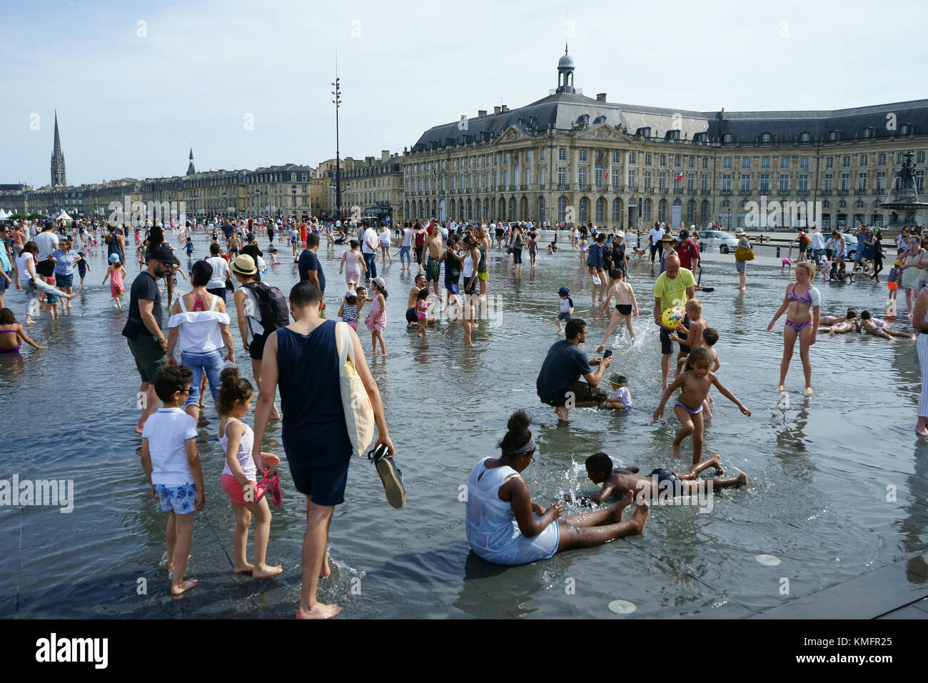 Water Park in front of historic buildings, Bordeaux, Dep. Gironde ...