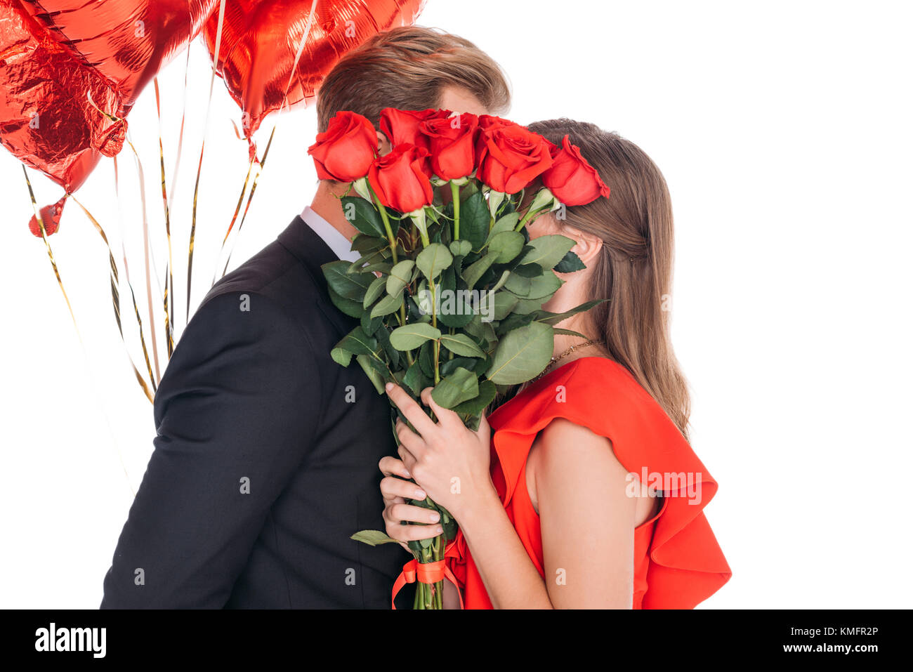 couple with roses and balloons Stock Photo - Alamy