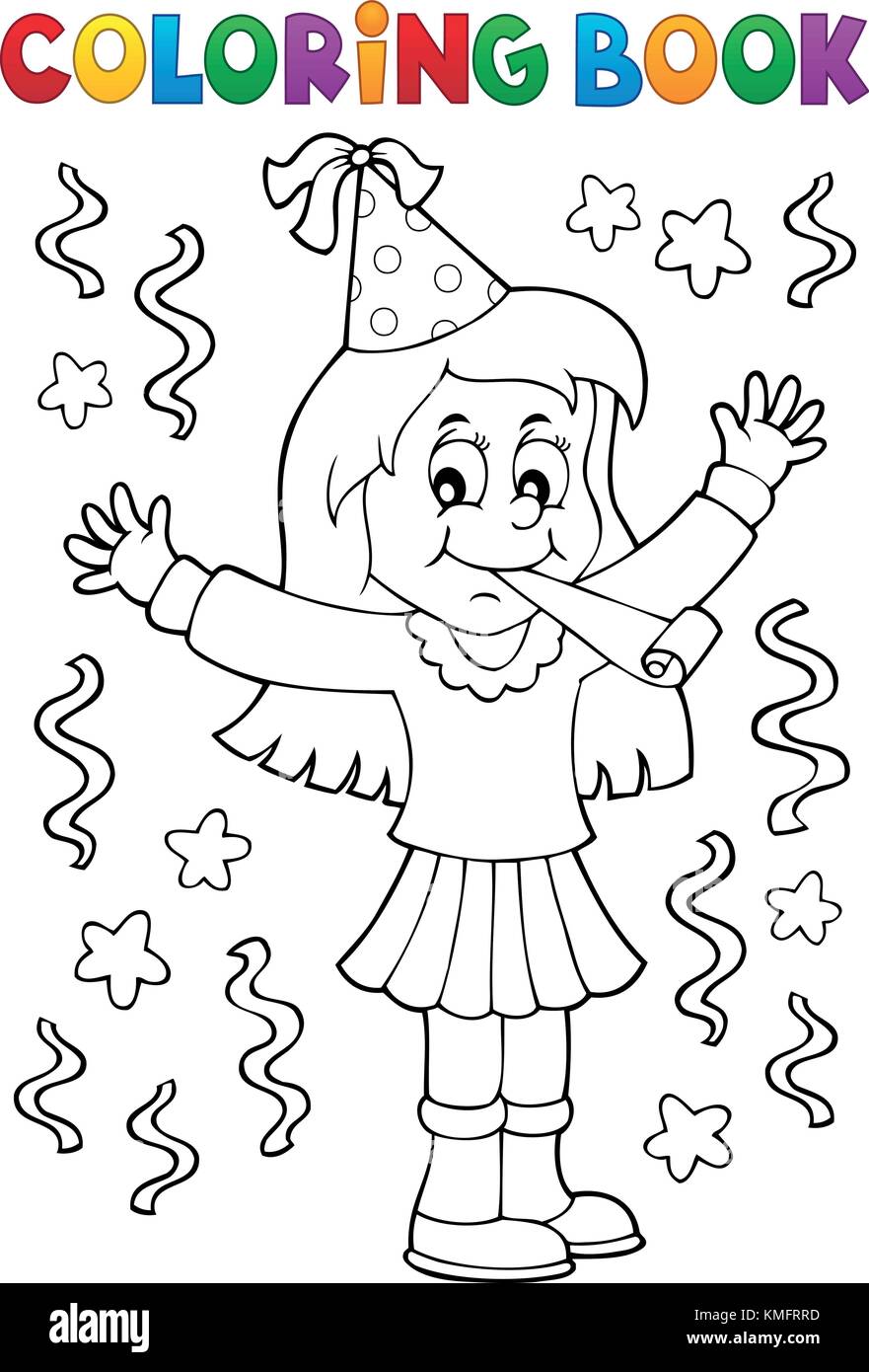 Coloring book girl celebrating theme 1 - eps10 vector illustration ...