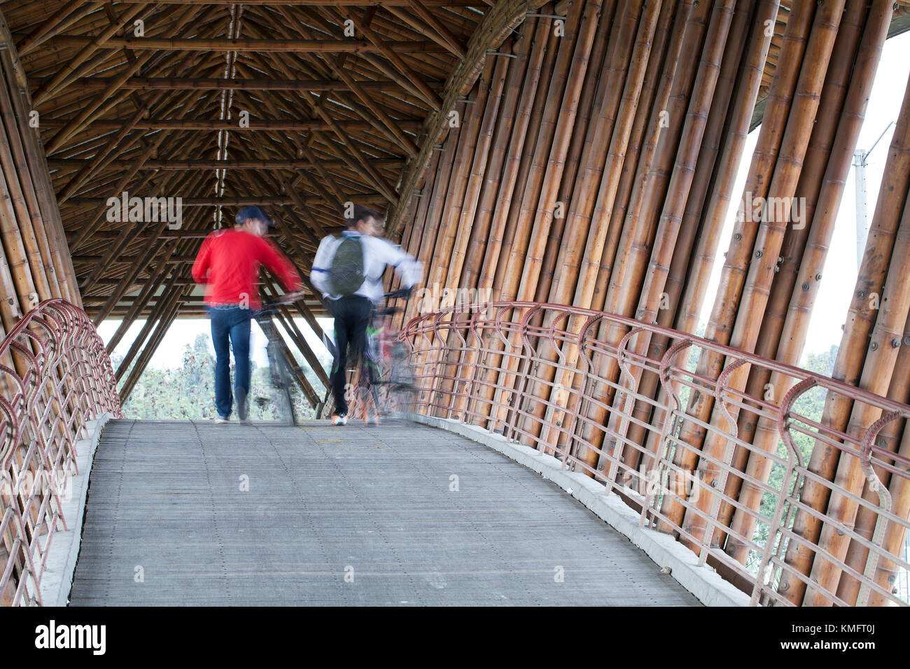 Two people on the bridge. Jenny Garzón Bridge, Bogota, Colombia ...