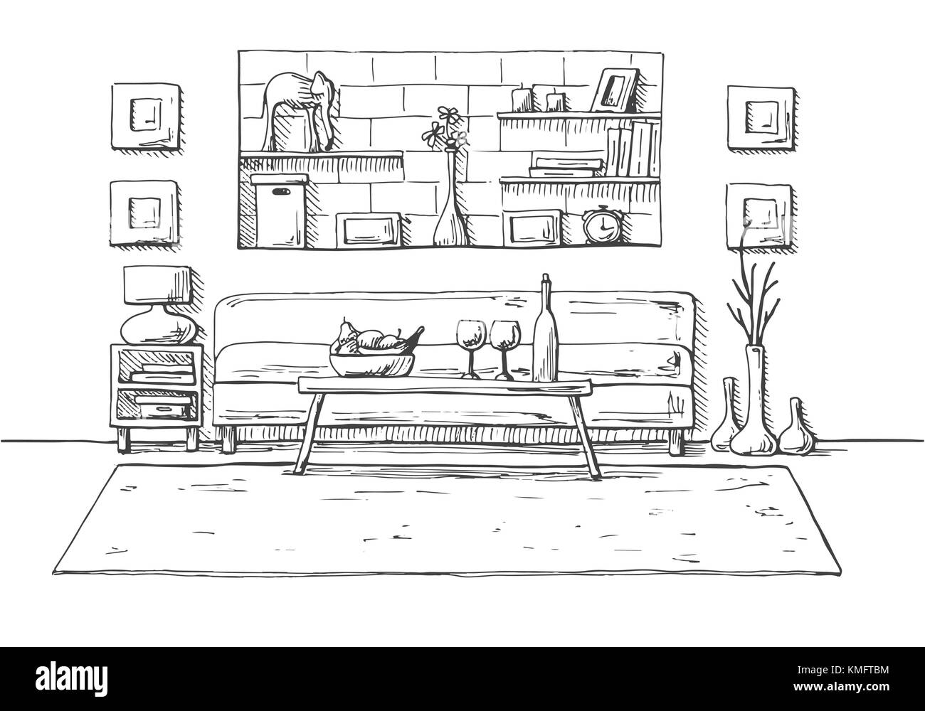 Sofa chair lamp table Stock Vector Images - Alamy