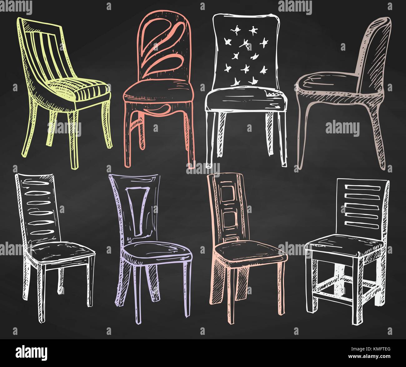 Set of chairs painted chalk on a chalkboard. Vector illustration Stock ...