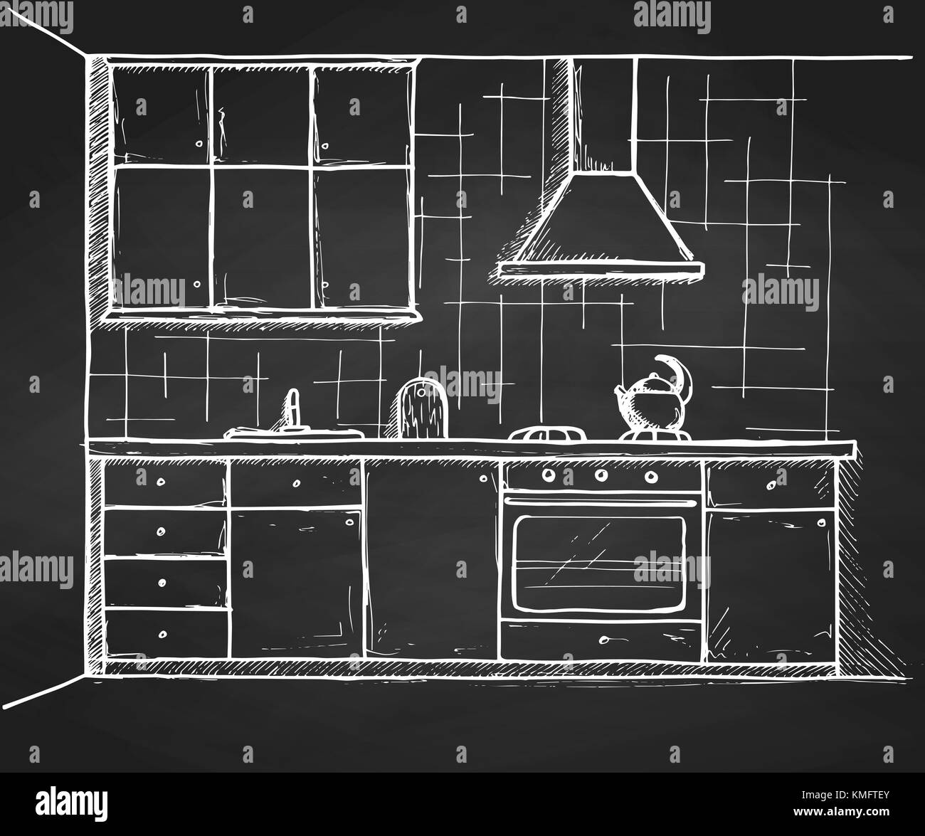 Hand drawn kitchen furniture. Vector illustration in sketch style Stock ...