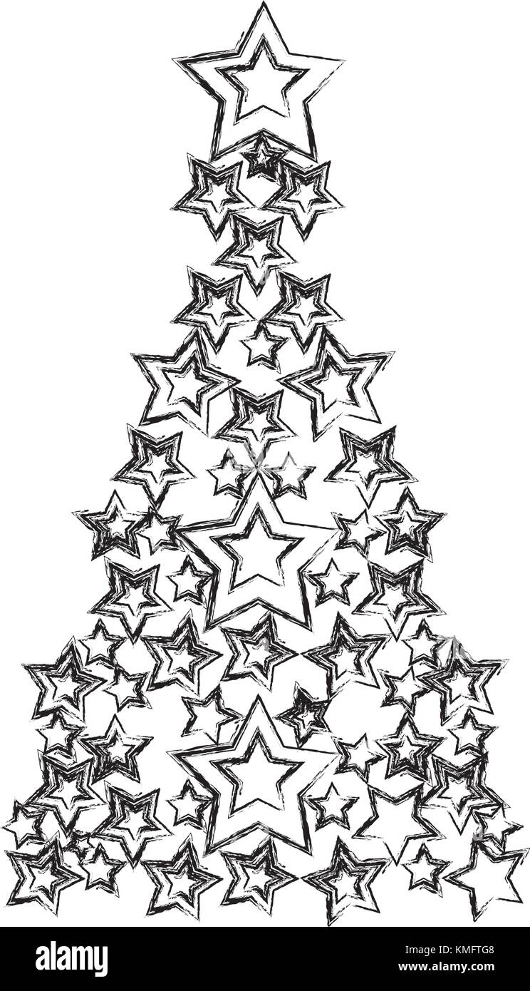 figure pine tree with stars decoration to christmas Stock Vector Image ...