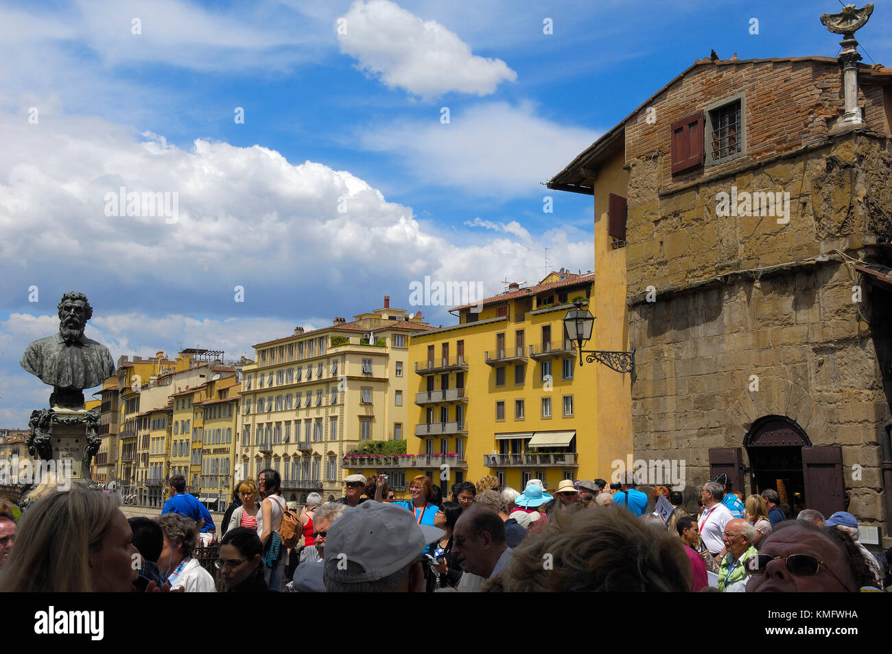 Florence. Ponte Vecchio, Statue of Benvenuto Cellini, Tuscany. Italy ...