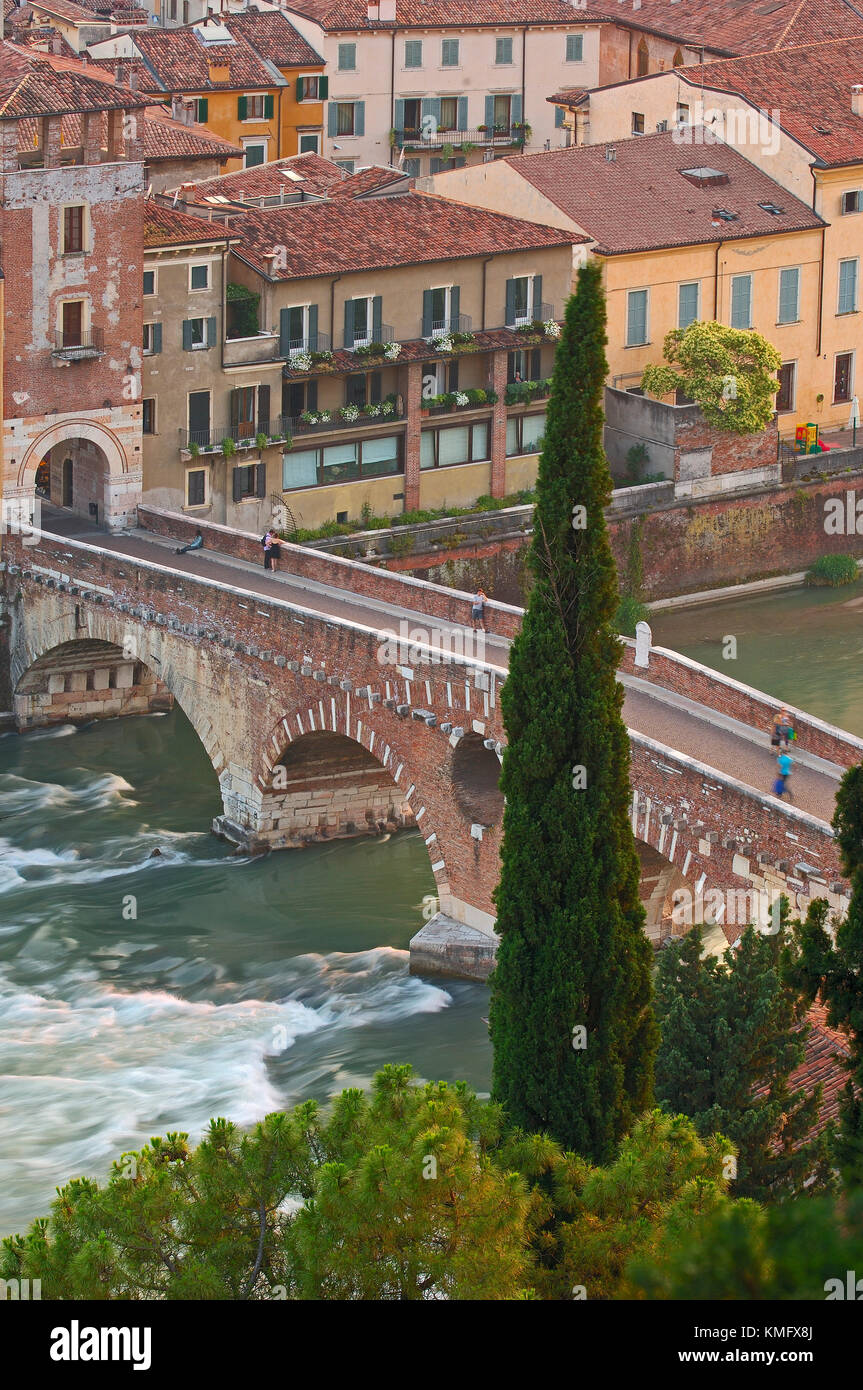 Verona, The Stone bridge, Ponte di petra, Adige river, Veneto. Italy ...