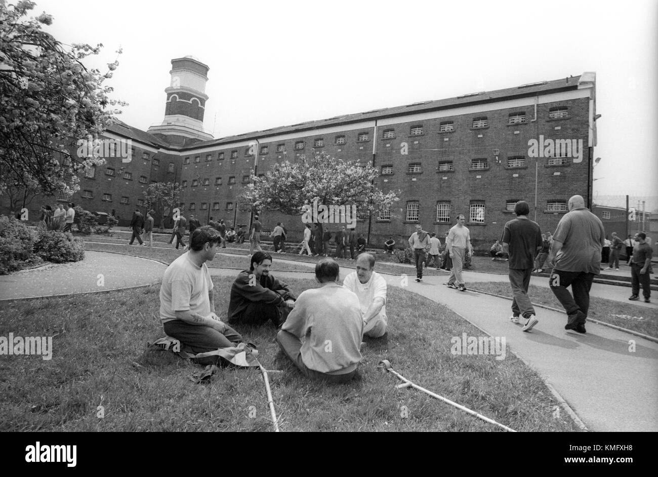 Prison inmates in exercise grounds during association, HMP Winchester ...