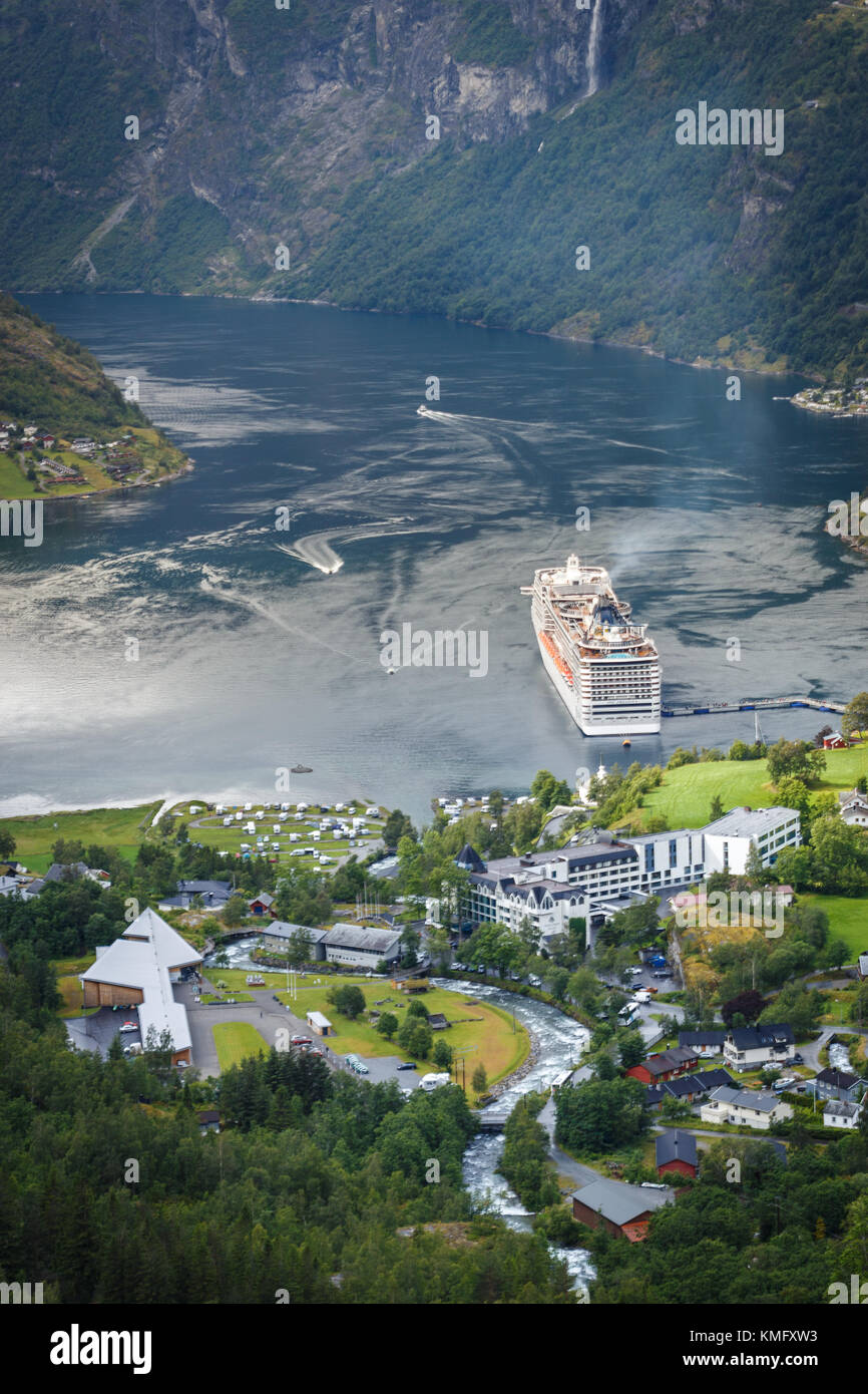 View on Geiranger city in Norway and fjords Stock Photo - Alamy