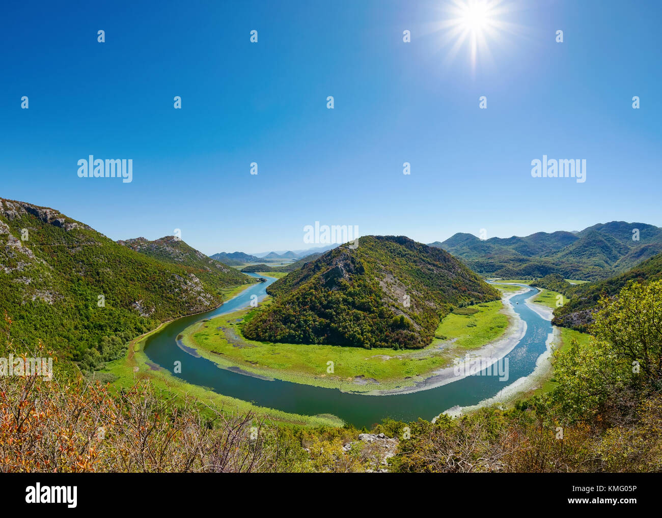 River Rijeka Crnojevica loop, Skadar Lake National Park, from Pavlova Strana viewpoint on a ...