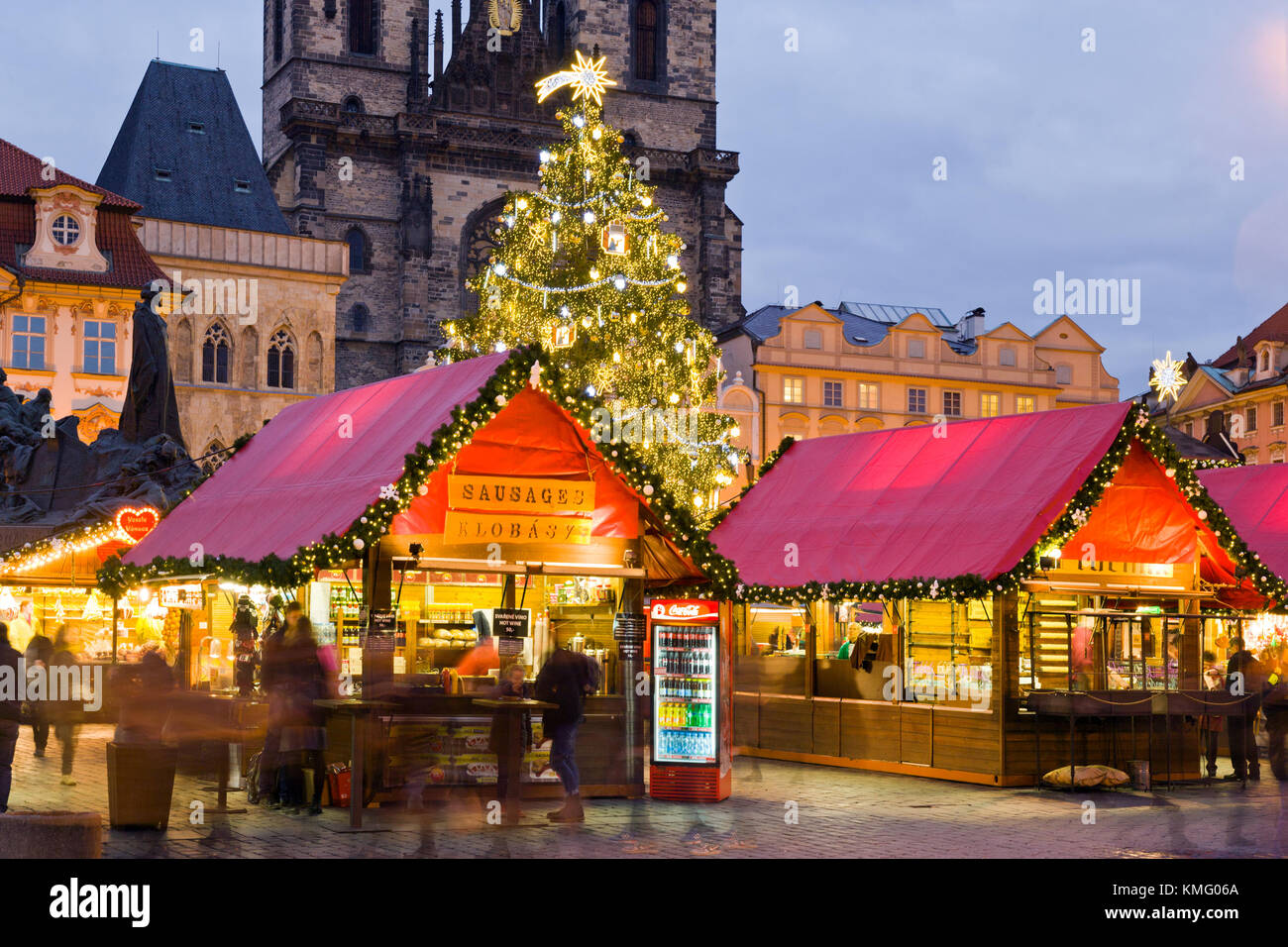 traditional Prague Christmas market on Old Town Square. Centre is ...
