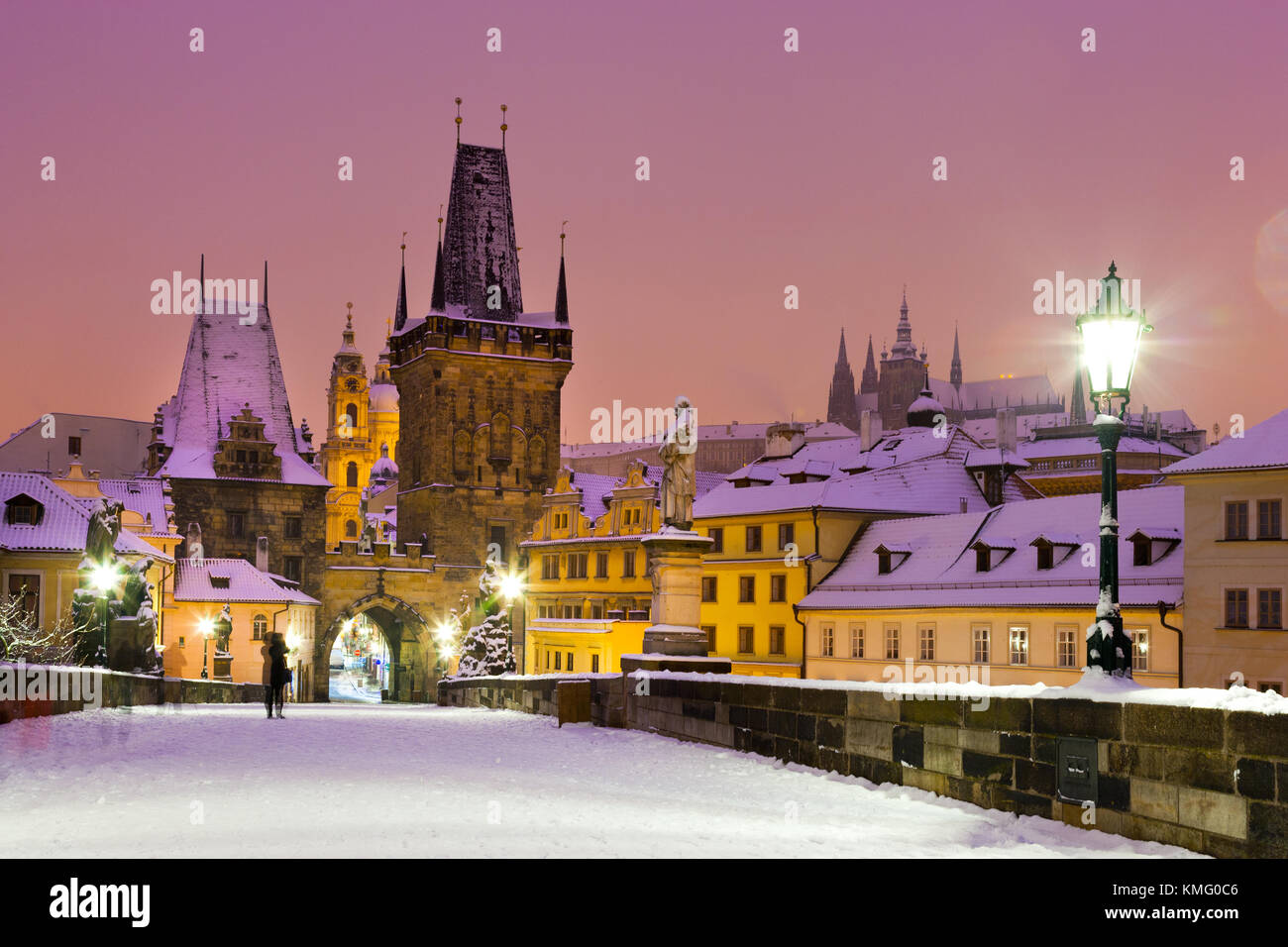 medieval gothic Charles bridge founded by Charles IV., Prague castle ...