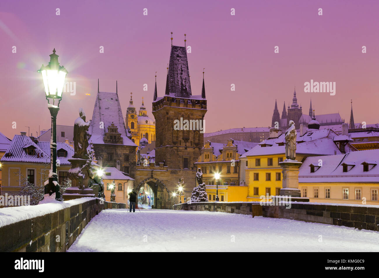 medieval gothic Charles bridge founded by Charles IV., Prague castle ...