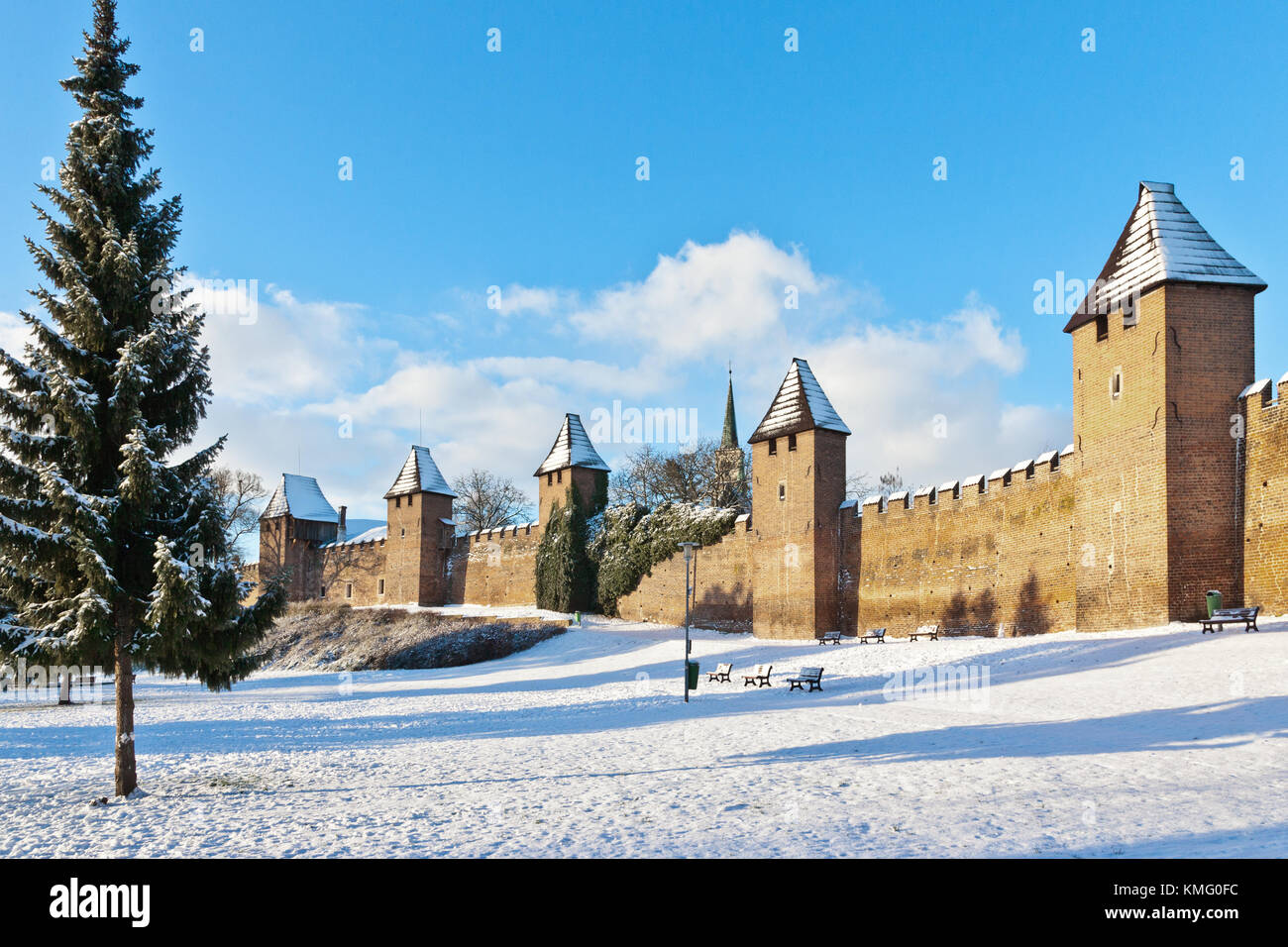 gothic medieval town wall and fortification, Nymburk, Czech republic ...
