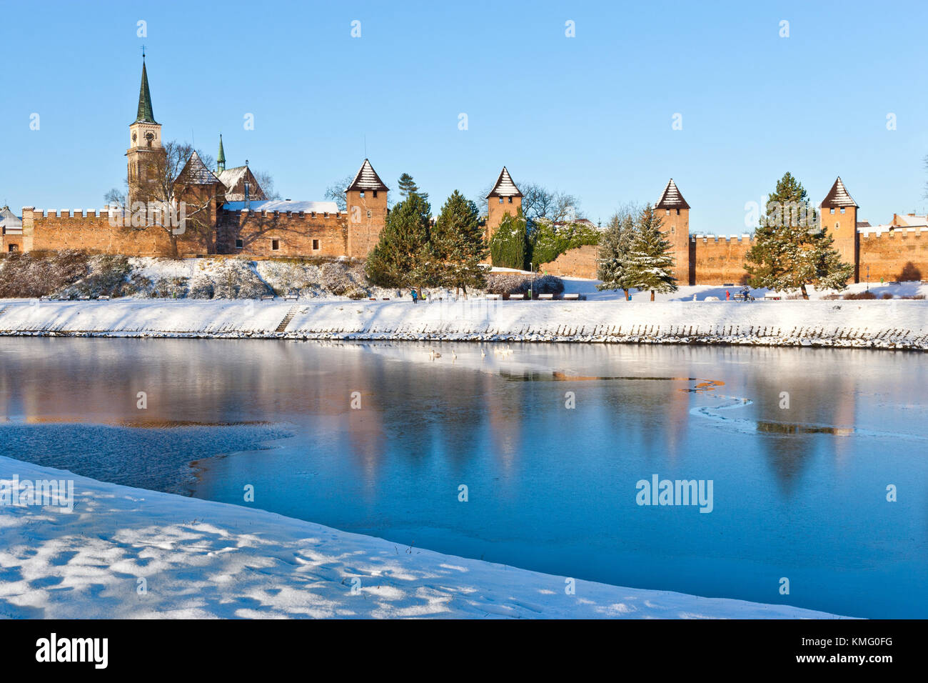 St. Giles church, gothic medieval town wall and fortification, Nymburk ...