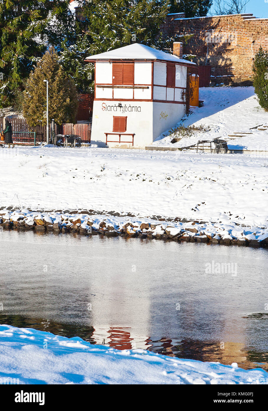Old fish-house, gothic medieval town wall and fortification, Nymburk ...
