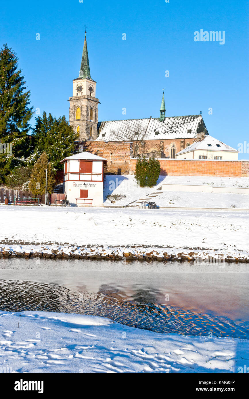 St. Giles church, gothic medieval town wall and fortification, Nymburk ...