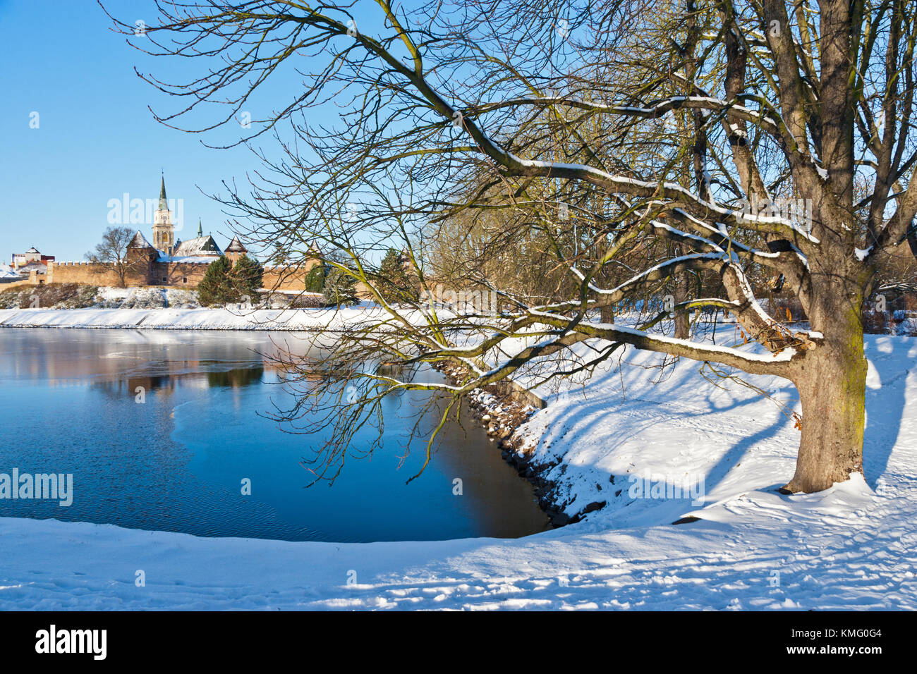 St. Giles church, gothic medieval town wall and fortification, Nymburk ...