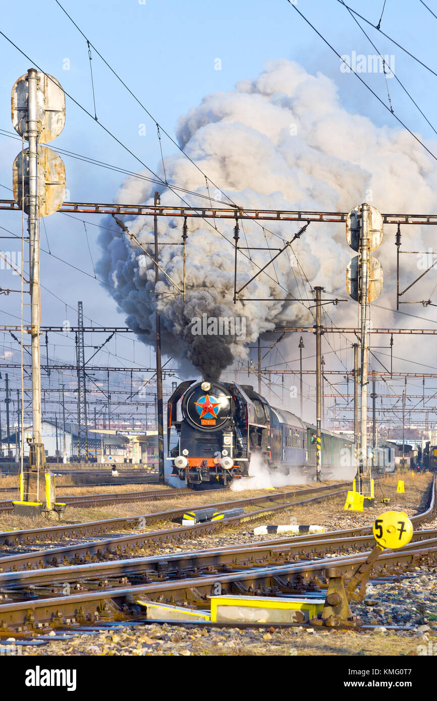 Steam locomotive 475.1 called Slechticna, Smíchov railway station ...
