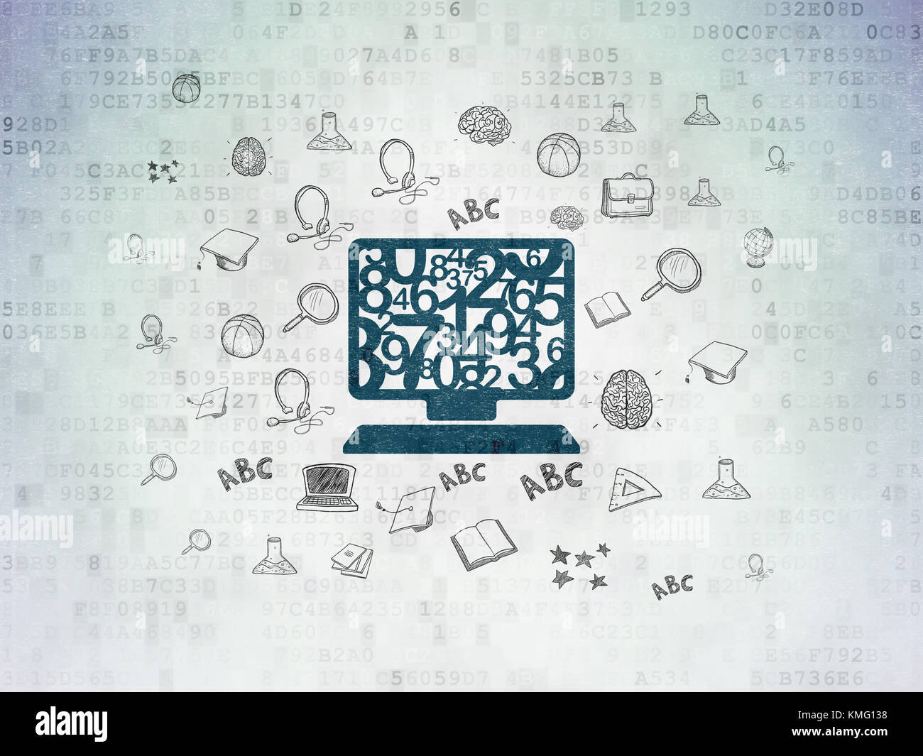 Studying concept: Computer Pc on Digital Data Paper background Stock ...