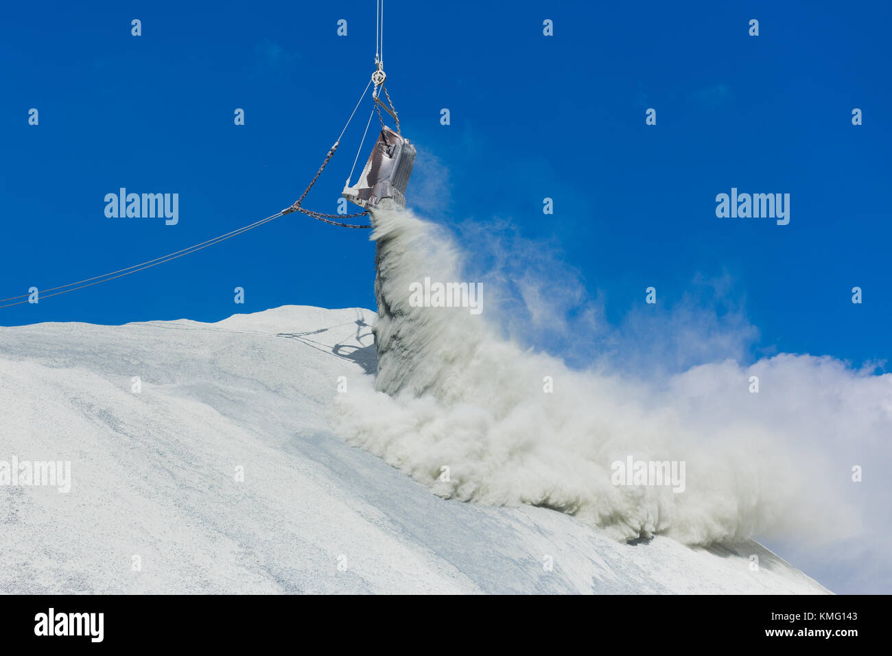 The bucket of the large quarry excavator is dumping waste products into ...