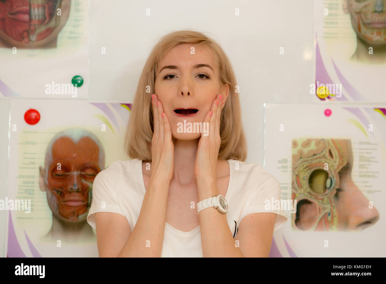 Facial Gymnastics The Girl Does Massage And Rejuvenating Exercises For