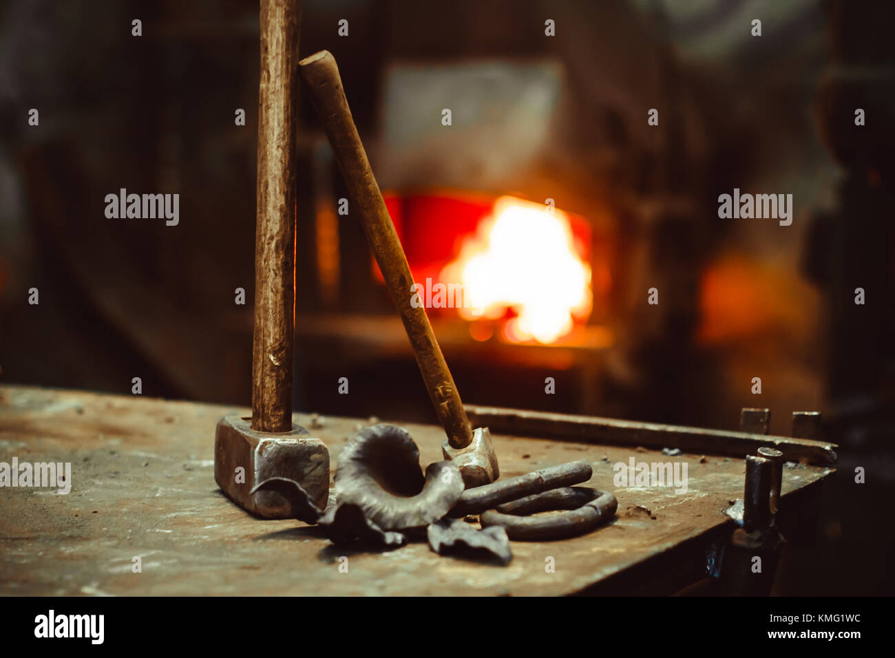 Hand anvil. hummers all blacksmith tools in forge Stock Photo - Alamy