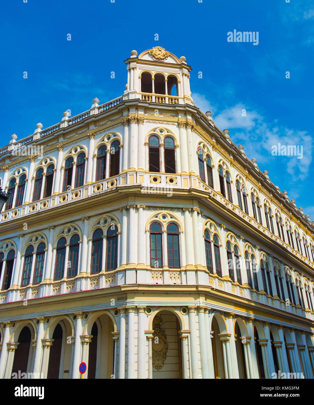View of typical Old Havana building facade with colonial architecture ...