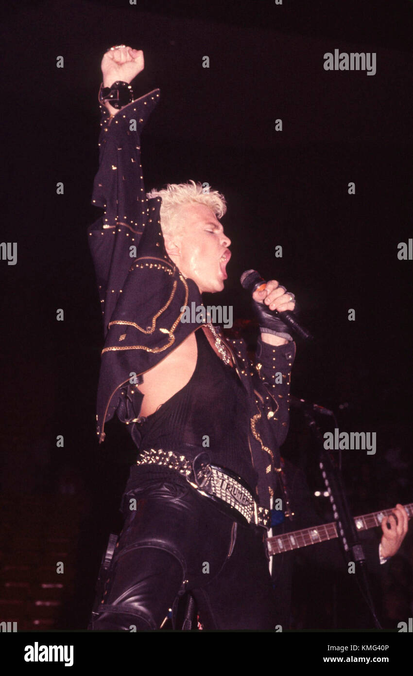 Singer Billy Idol in concert at The Forum on May 8, 1987 in Los Angeles ...