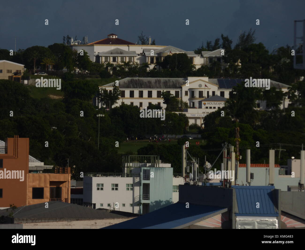 View taken from elevated perspective on a cruise ship over Antigua ...