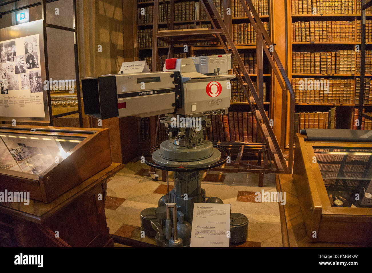 Old historic professional video camera decorates the interior of the ...