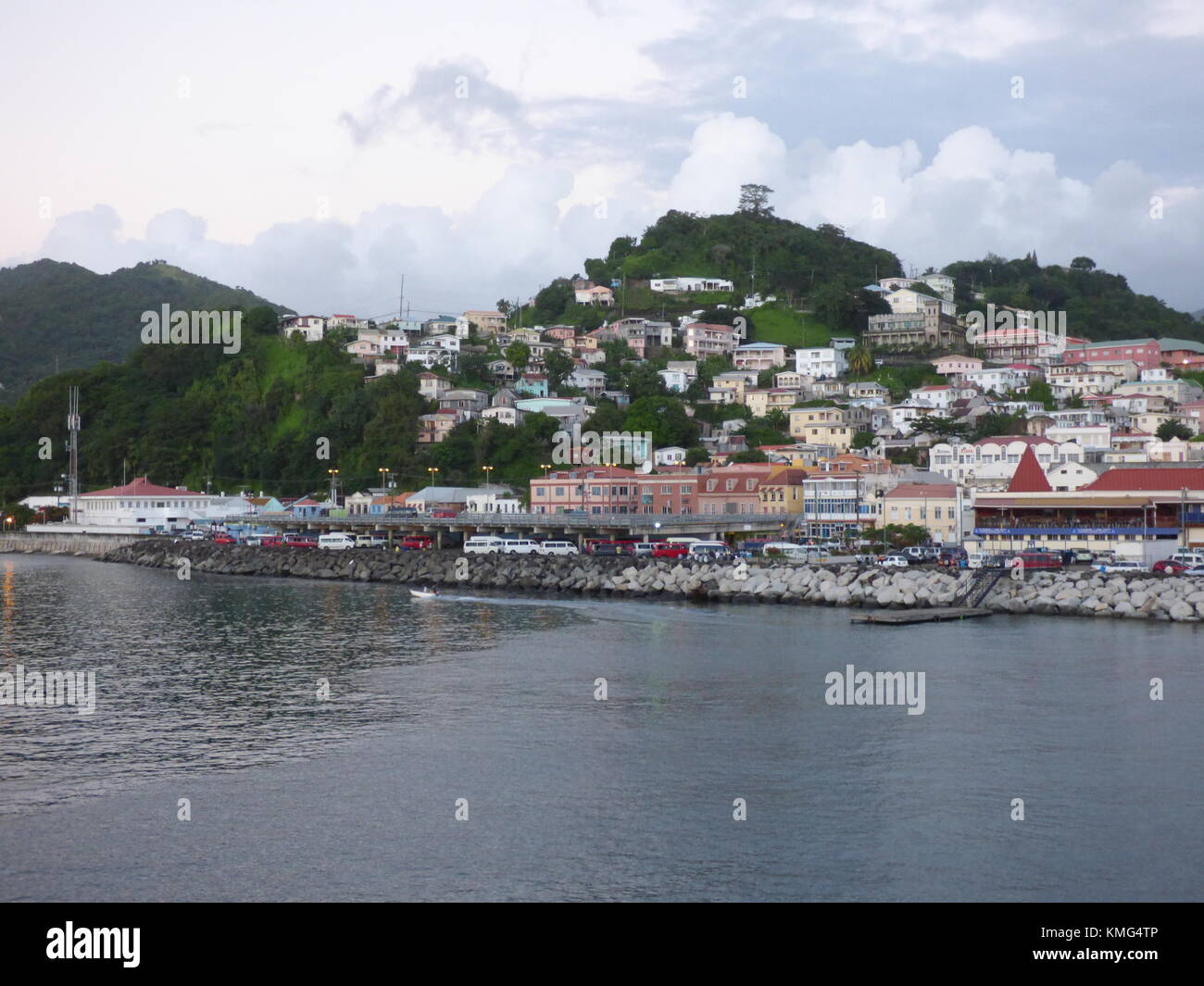 View to island of Grenada from ship, Windward Islands, Eastern ...